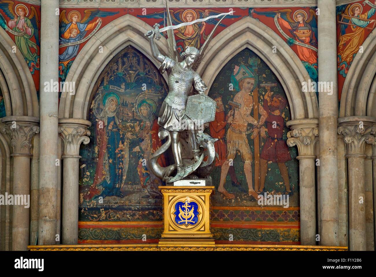 France, Calvados, Bayeux, Notre Dame cathedral, Statue of Saint Michel ...