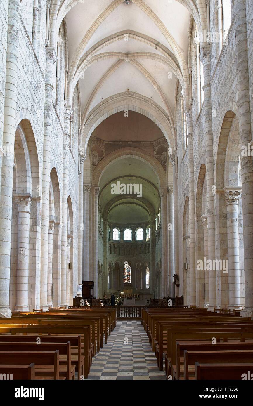 France, Loiret, Saint Benoit sur Loire, Fleury Abbey, nave Stock Photo ...