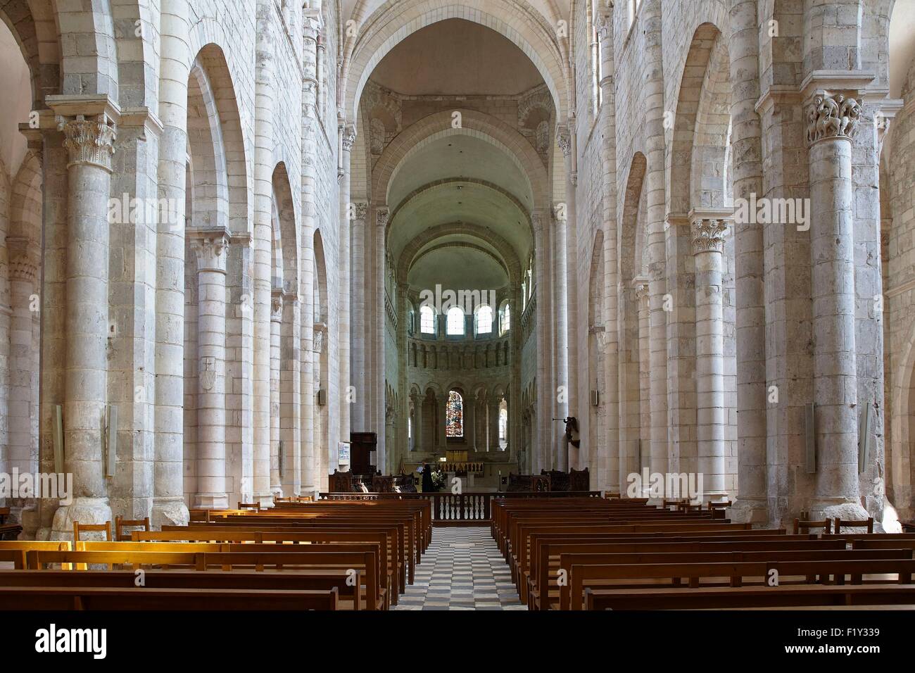 France, Loiret, Saint Benoit sur Loire, Fleury Abbey, nave Stock Photo ...