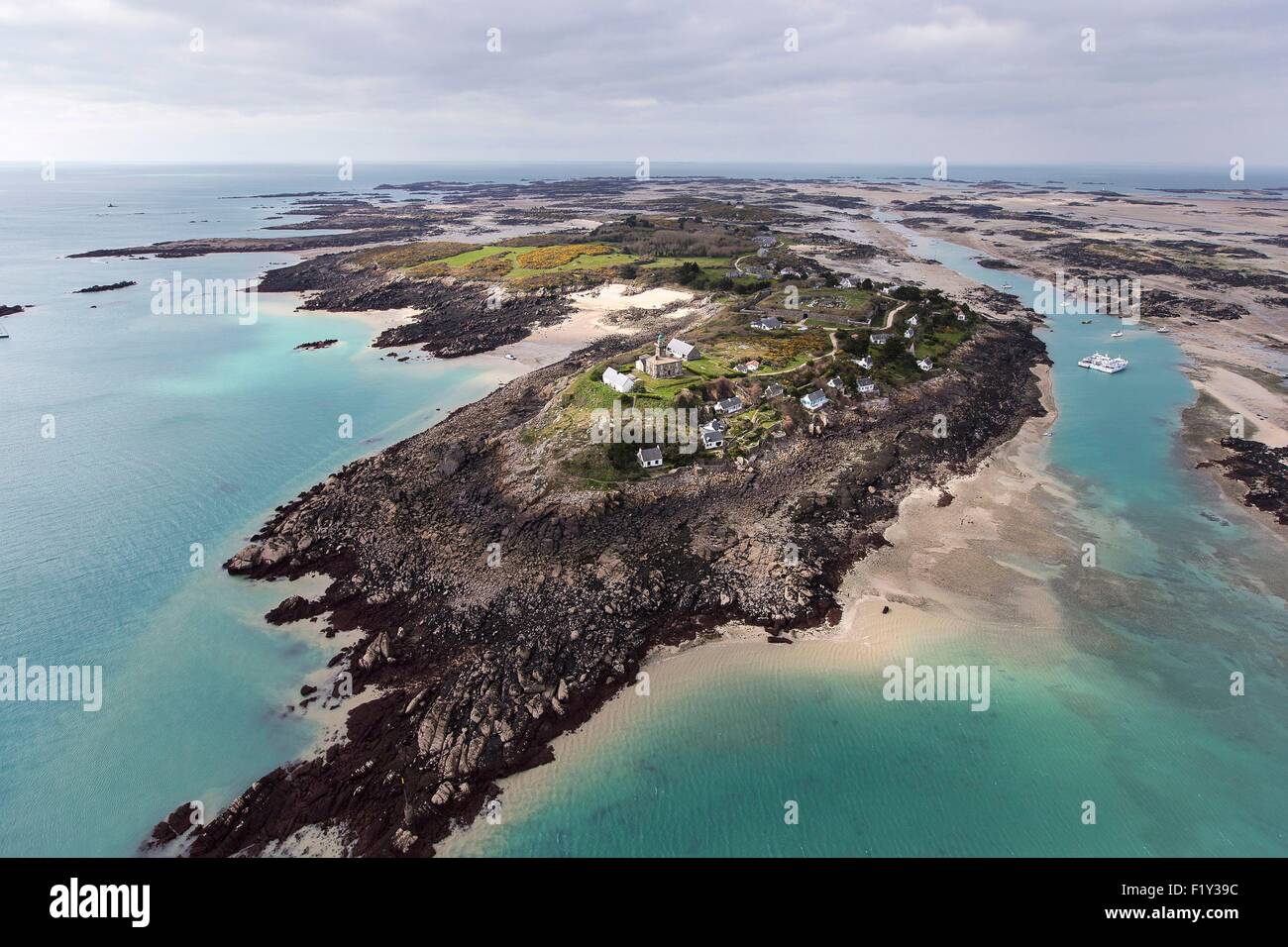 France, Manche, Chausey islands, the spring tide of 21 March 2015 ...
