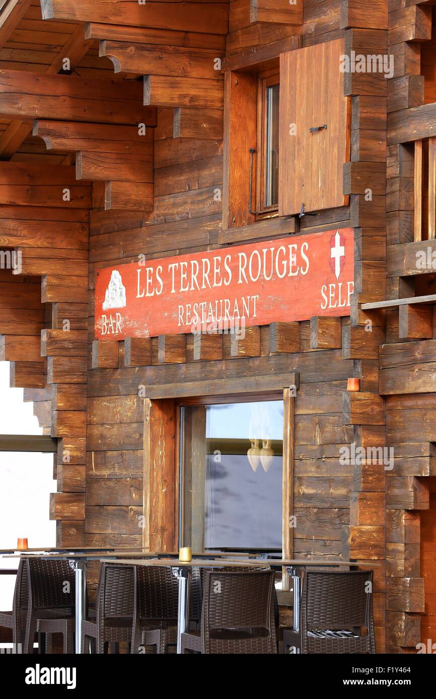 France, Haute Savoie, Le Grand Bornand, Le Maroly, mountain restaurant ...