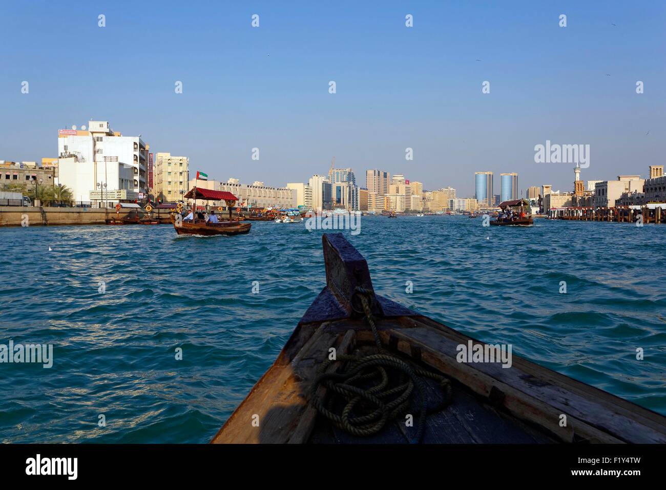 United Arab Emirates, Dubai, Bur Dubai, Abra (boat) on the Dubai Creek ...