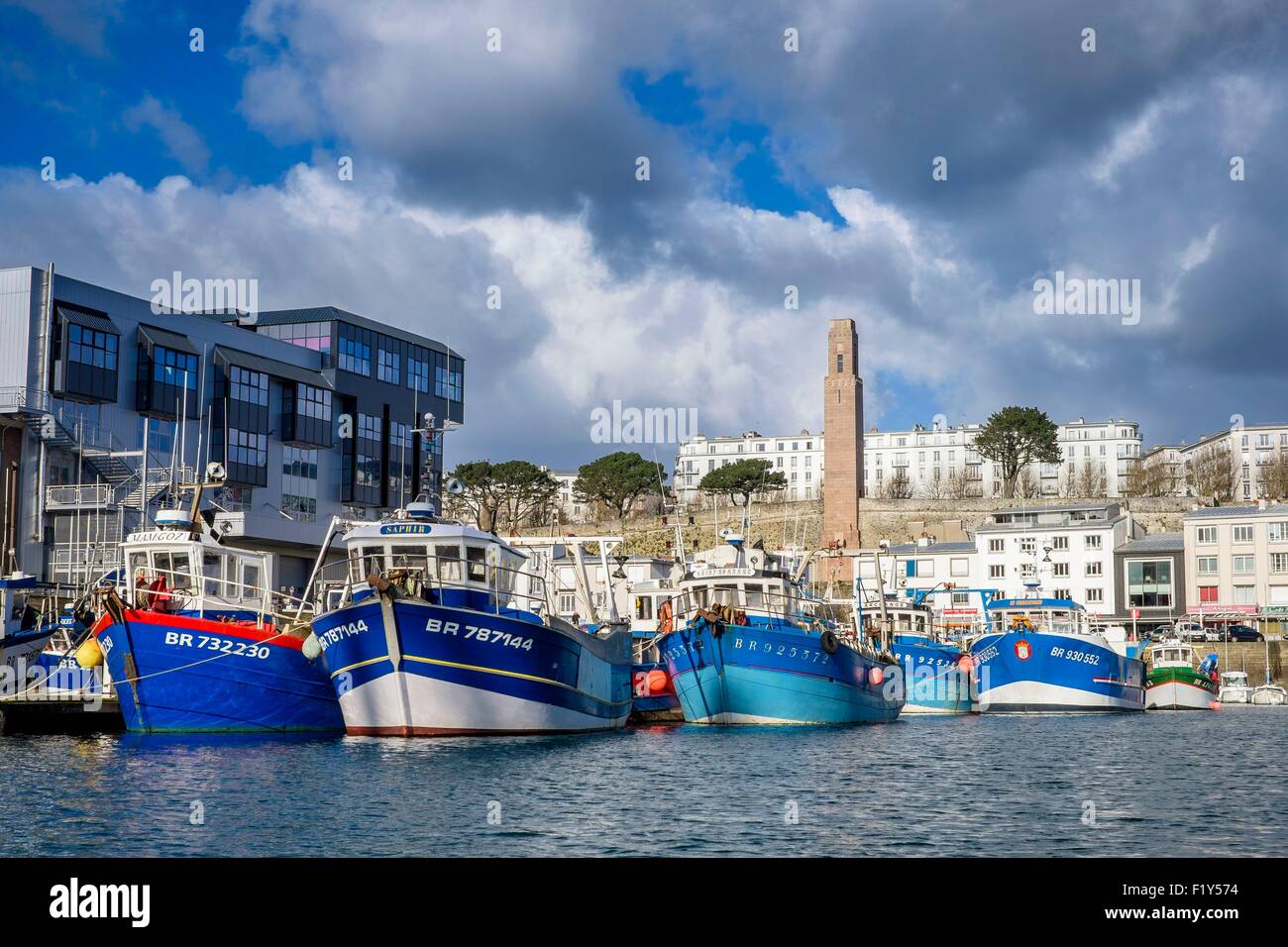 France, Finistere, Brest, the fishing port in the commercial port at ...