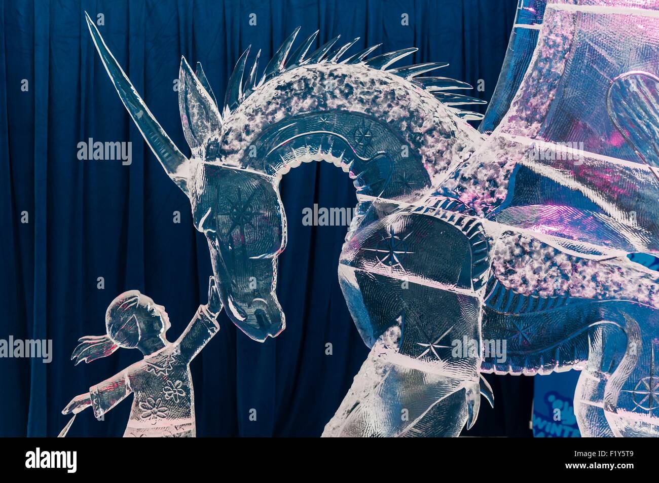 Canada, Ontario, Ottawa, Bal des Neige in downtown, carving ice ...