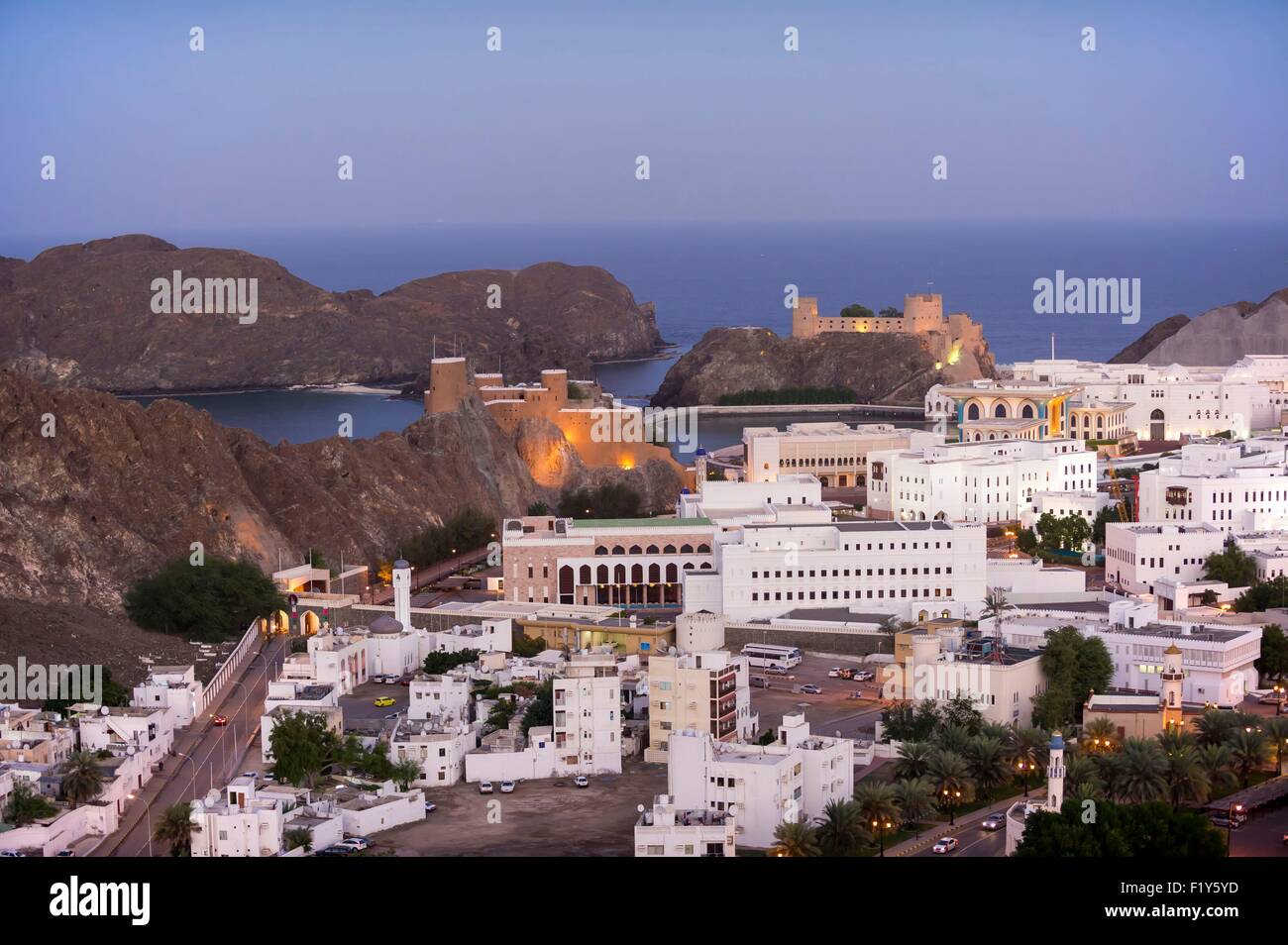Oman, Muscat, historical center and sultan's palace between the ...