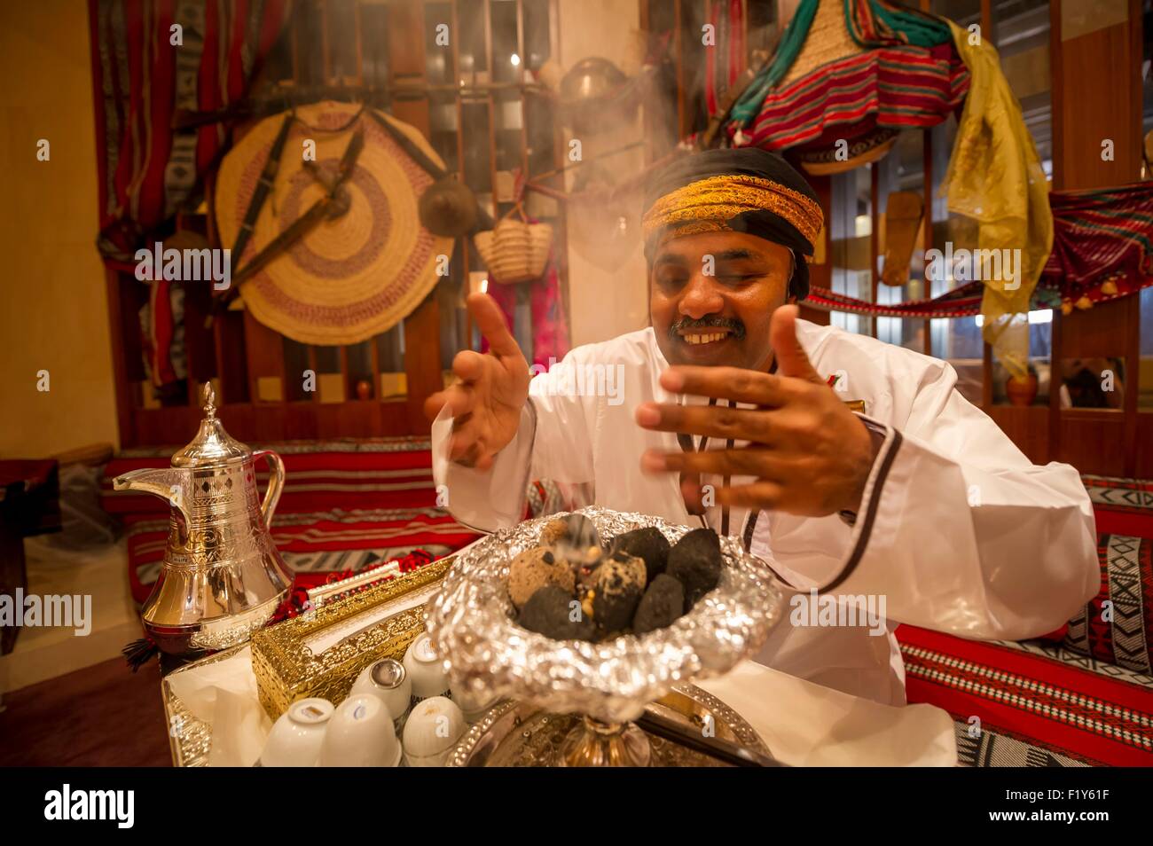 Oman, Muscat, Hotel Palace Al Bustan, coffee ceremony Stock Photo - Alamy