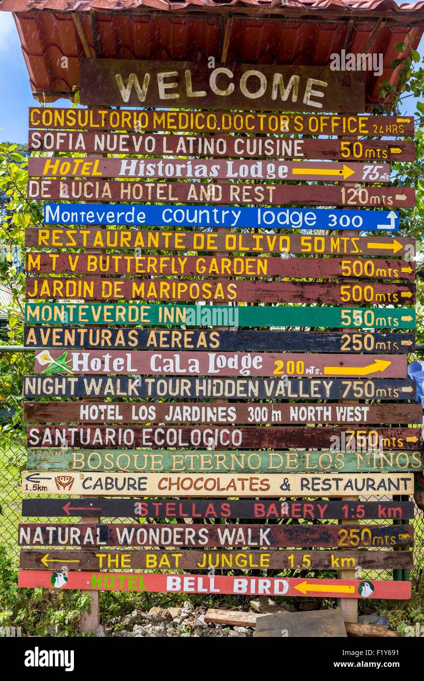 Costa Rica, Puntarenas province, Monteverde, signpost Stock Photo - Alamy