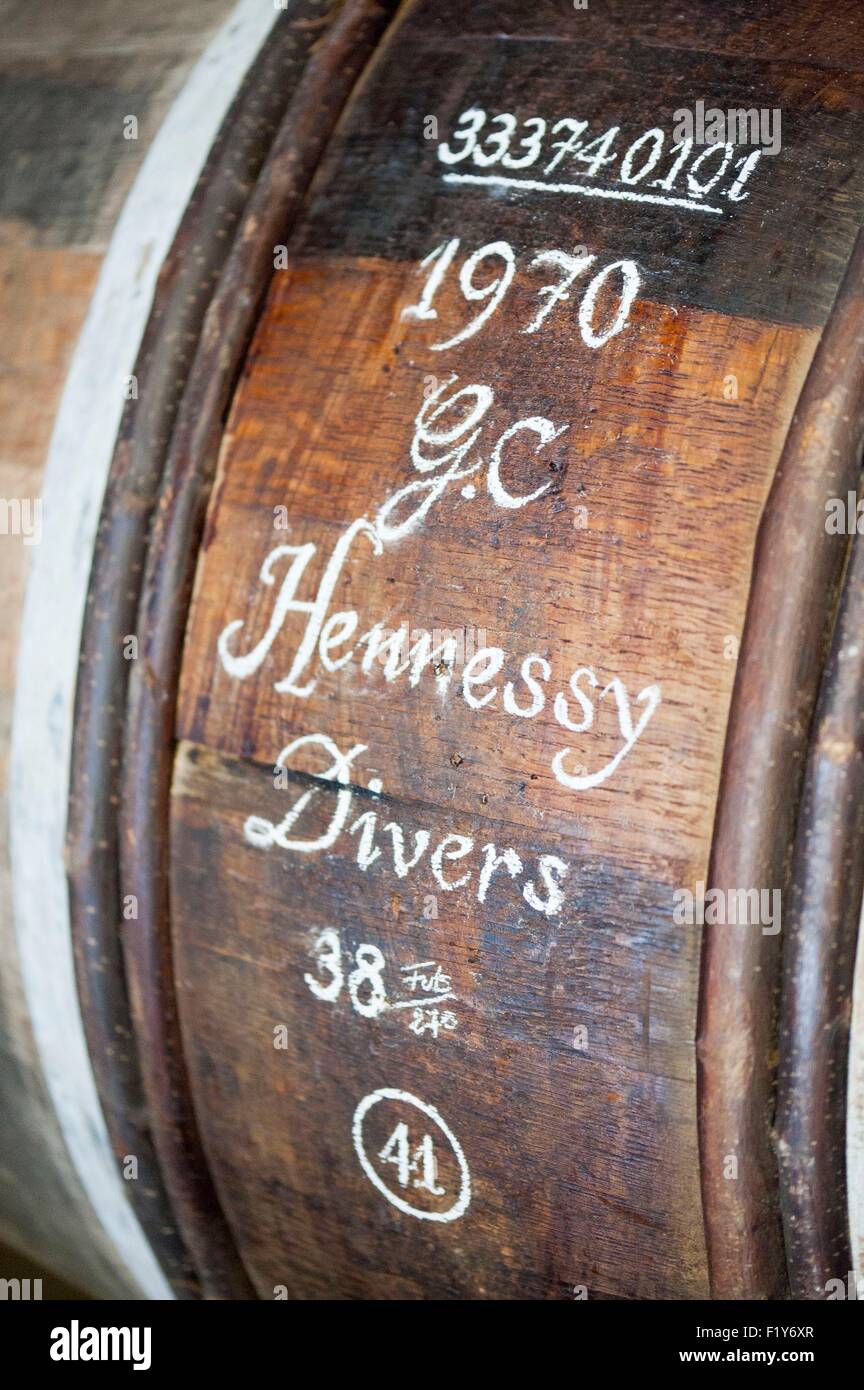 France, Charente, Cognac, Hennessy cognac house, cellar, barrel ...