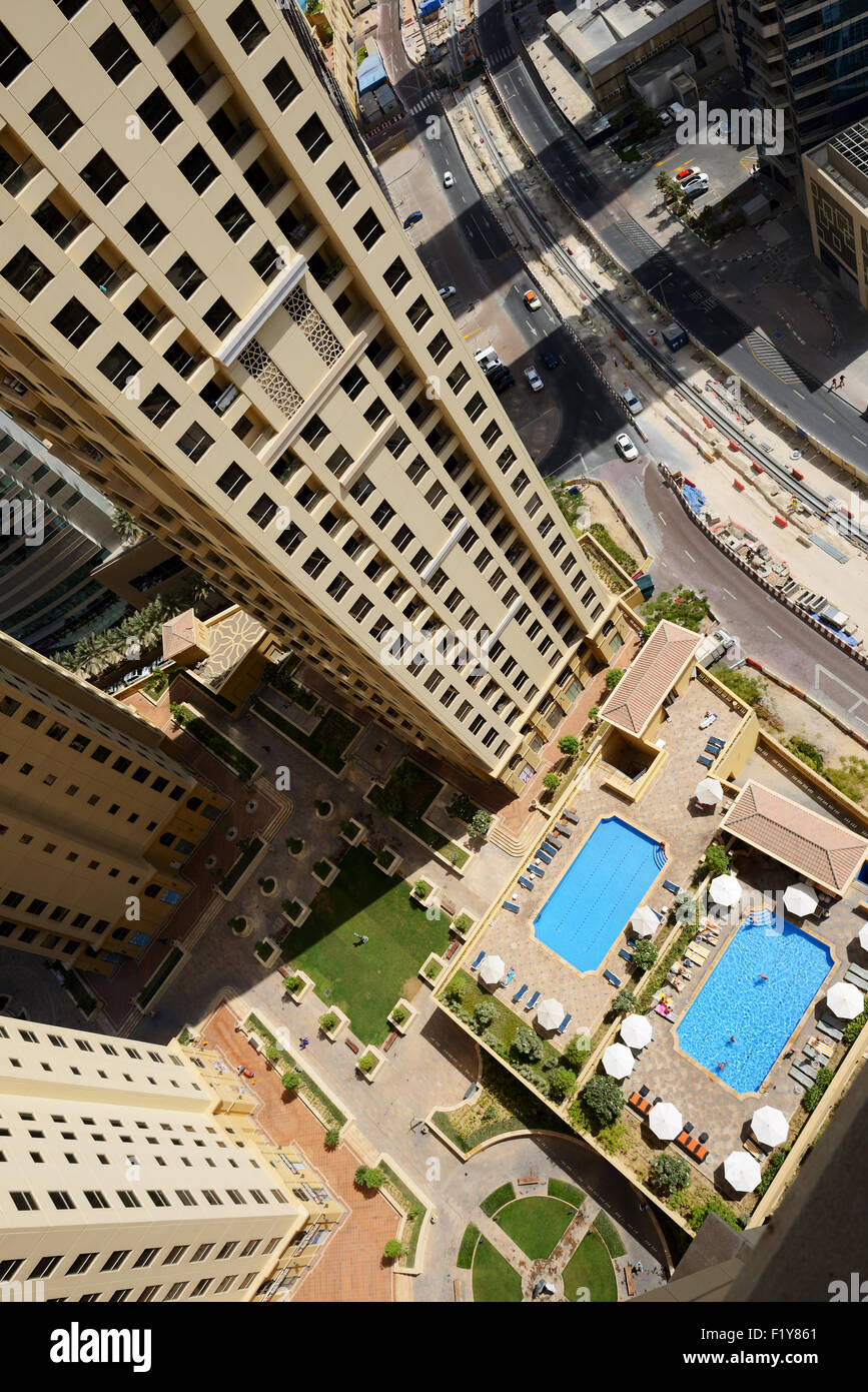 The view from skyscraper on swimming pools, Dubai, UAE Stock Photo - Alamy