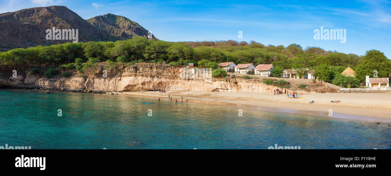 Panoramic view of Tarrafal beach in Santiago island in Cape Verde ...