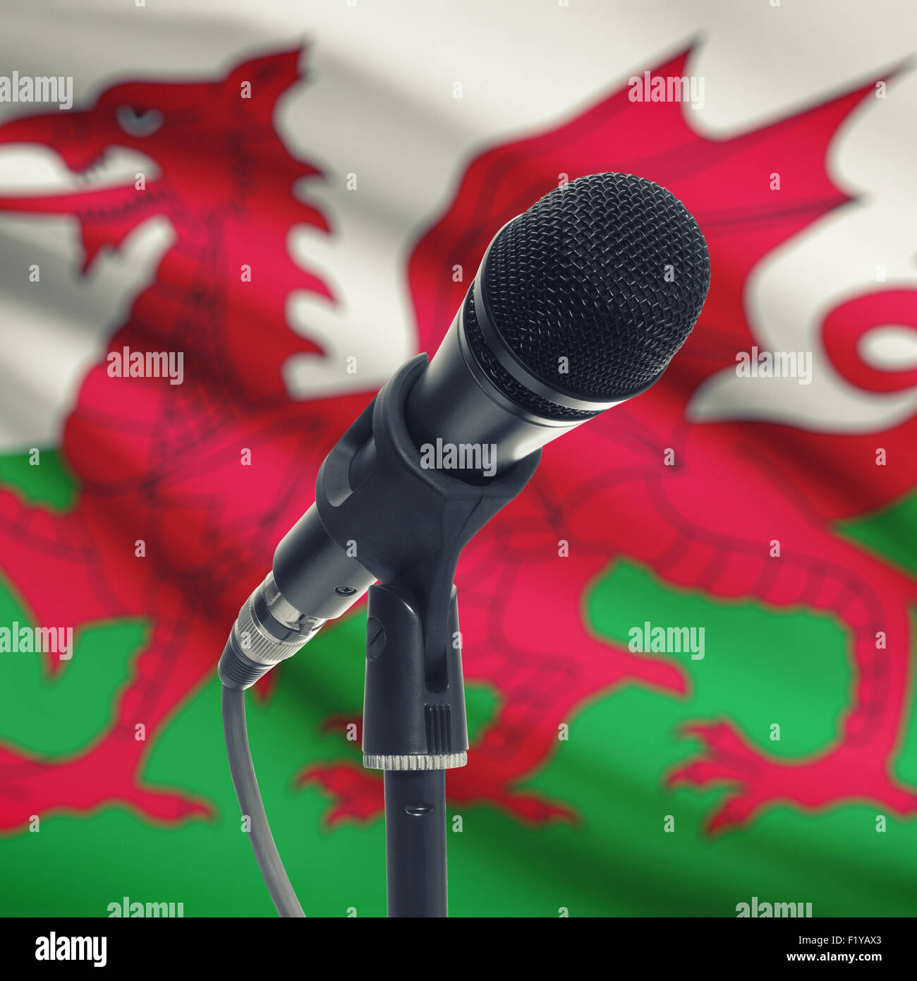 Microphone with national flag on background series - Wales Stock Photo ...