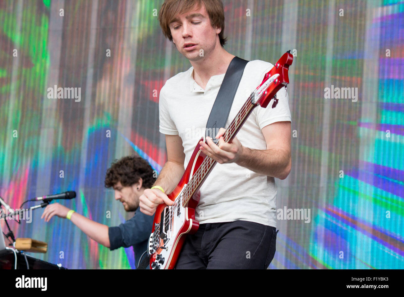 Tom Wells of Kassassin Street playing bass guitar at Victorious ...