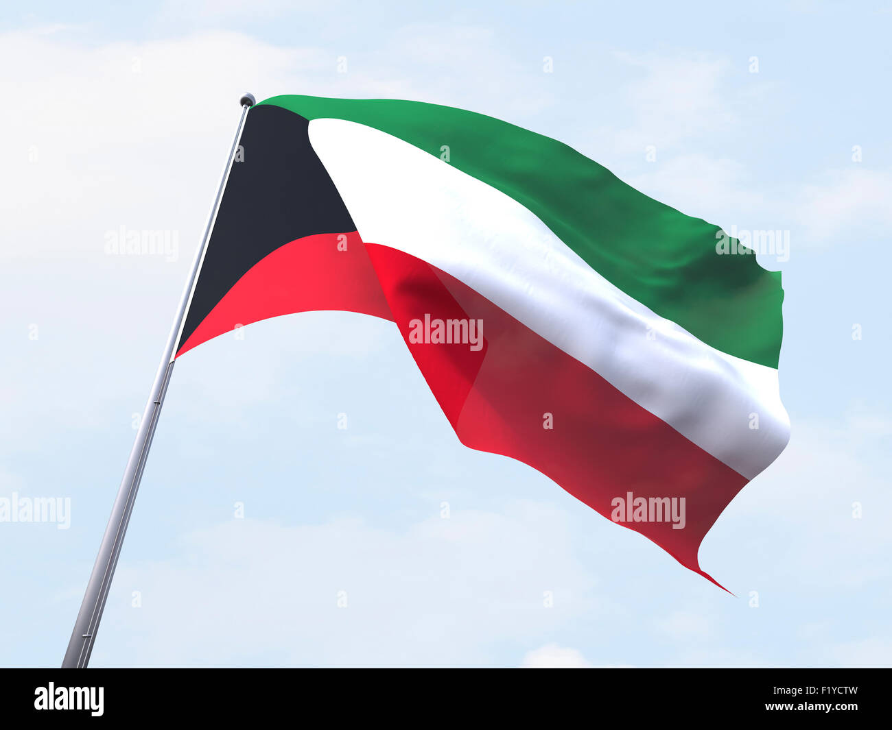 Kuwait flag flying on clear sky Stock Photo - Alamy