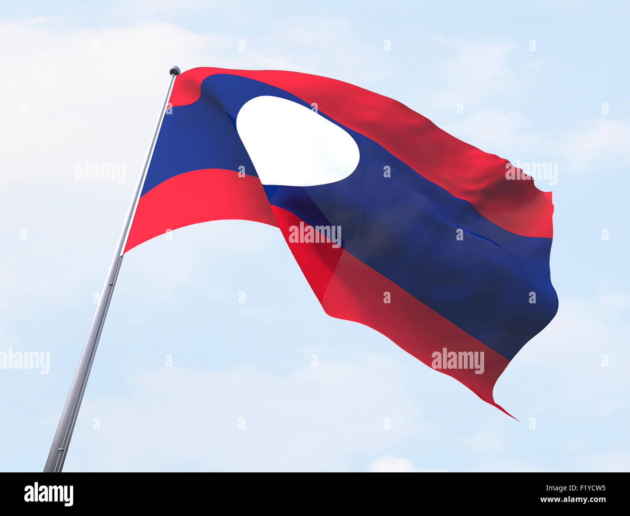 Laos flag flying on clear sky Stock Photo - Alamy