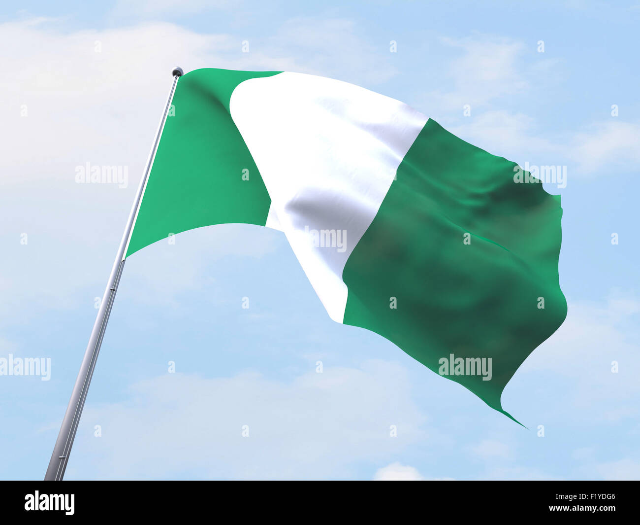 Nigeria flag flying on clear sky Stock Photo - Alamy