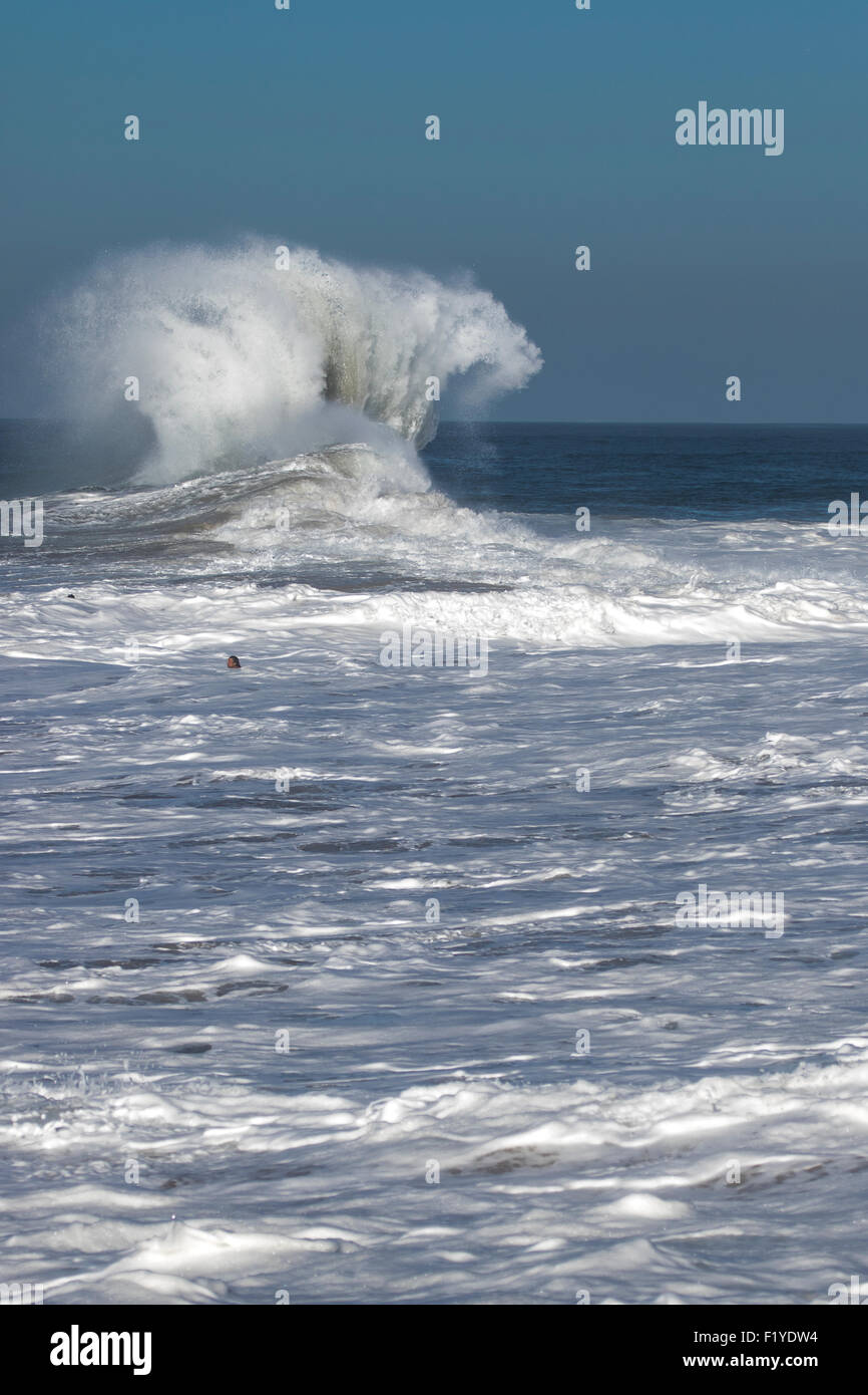 Two waves meet and explode into the air at cylinders a well know surf ...