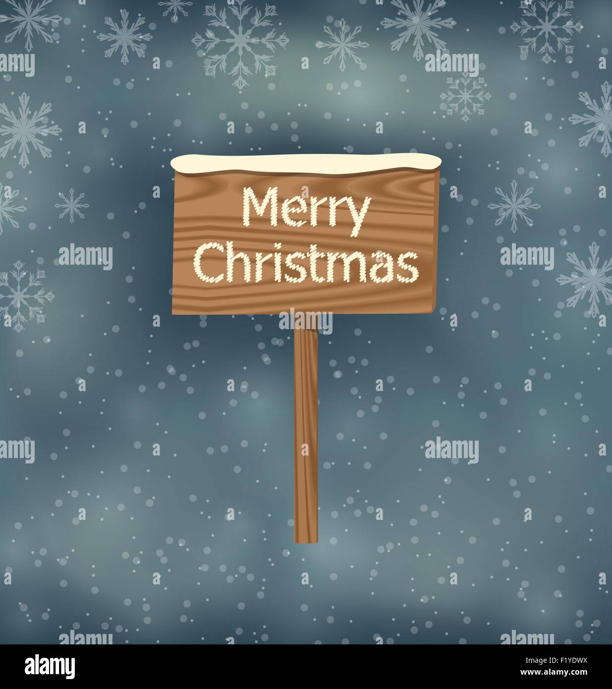 Snow covered wooden sign, Merry Christmas background Stock Vector Image ...