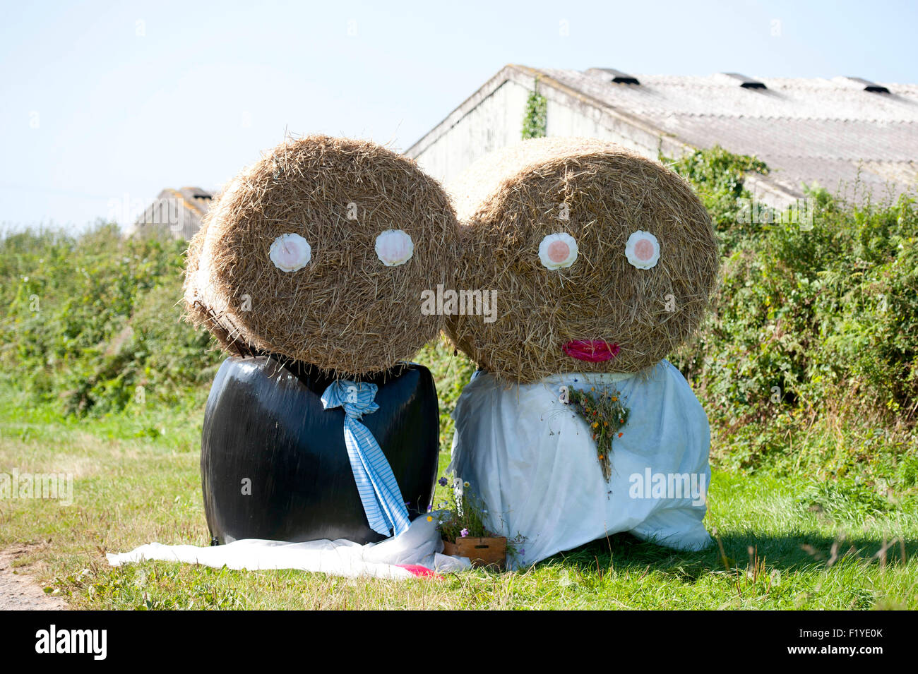 Swansea, Wales, UK. 8th September, 2015. Hay bales dressed up to look ...