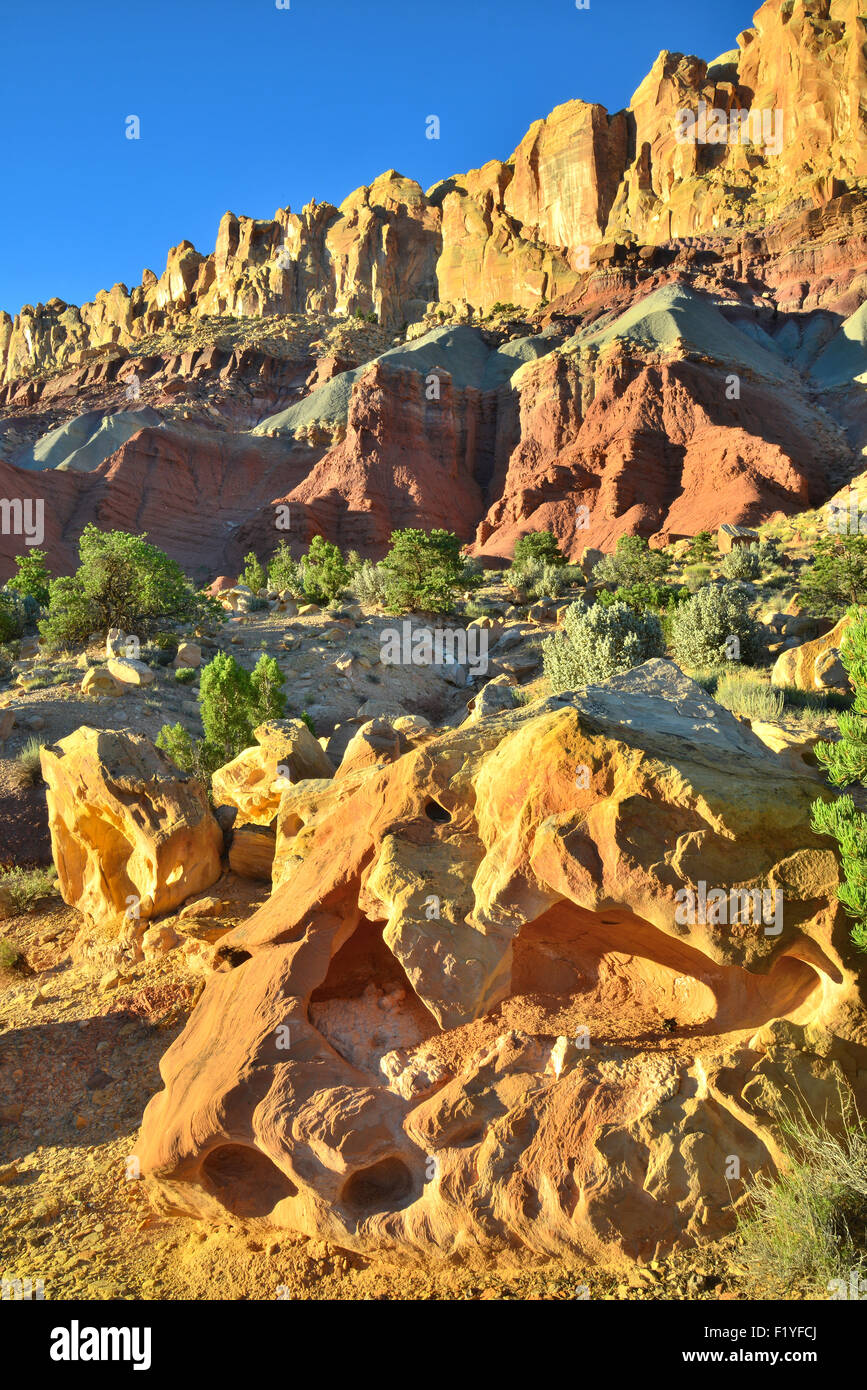 Sunset on waterpocket fold along Scenic Drive in Capitol Reef National ...