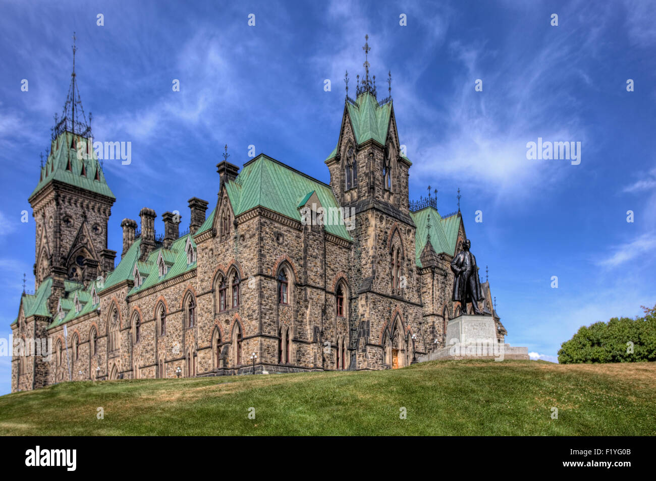 East Block Building of Canada's Parliament with sunny sky Stock Photo ...