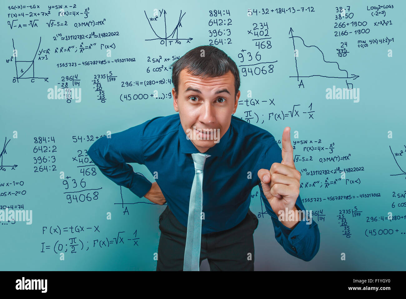 Teacher scientist science professor raised his finger up the ide Stock ...