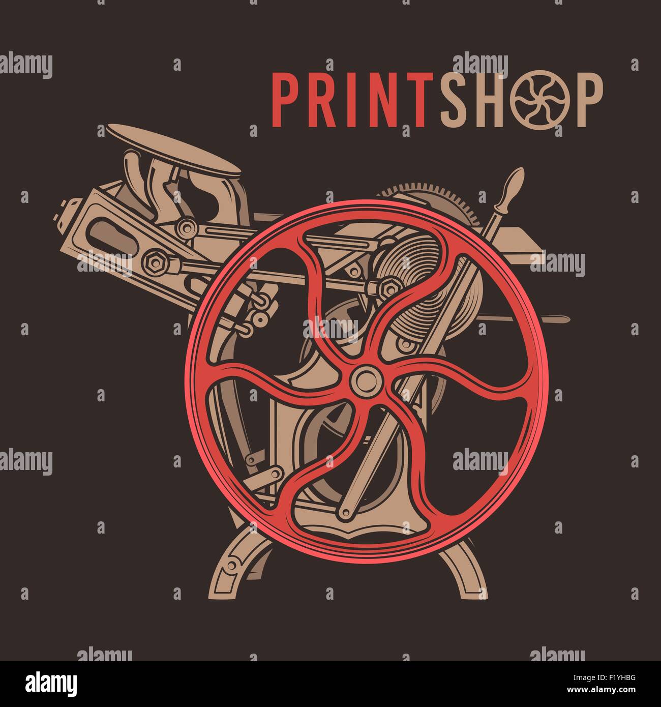 Letterpress overprint vector design. Vintage print shop logo. Old ...