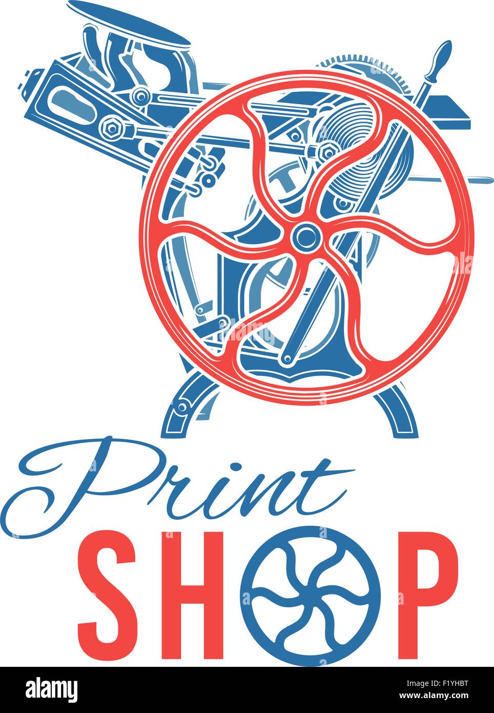 Letterpress print shop vector illustration. Vintage printing logo ...