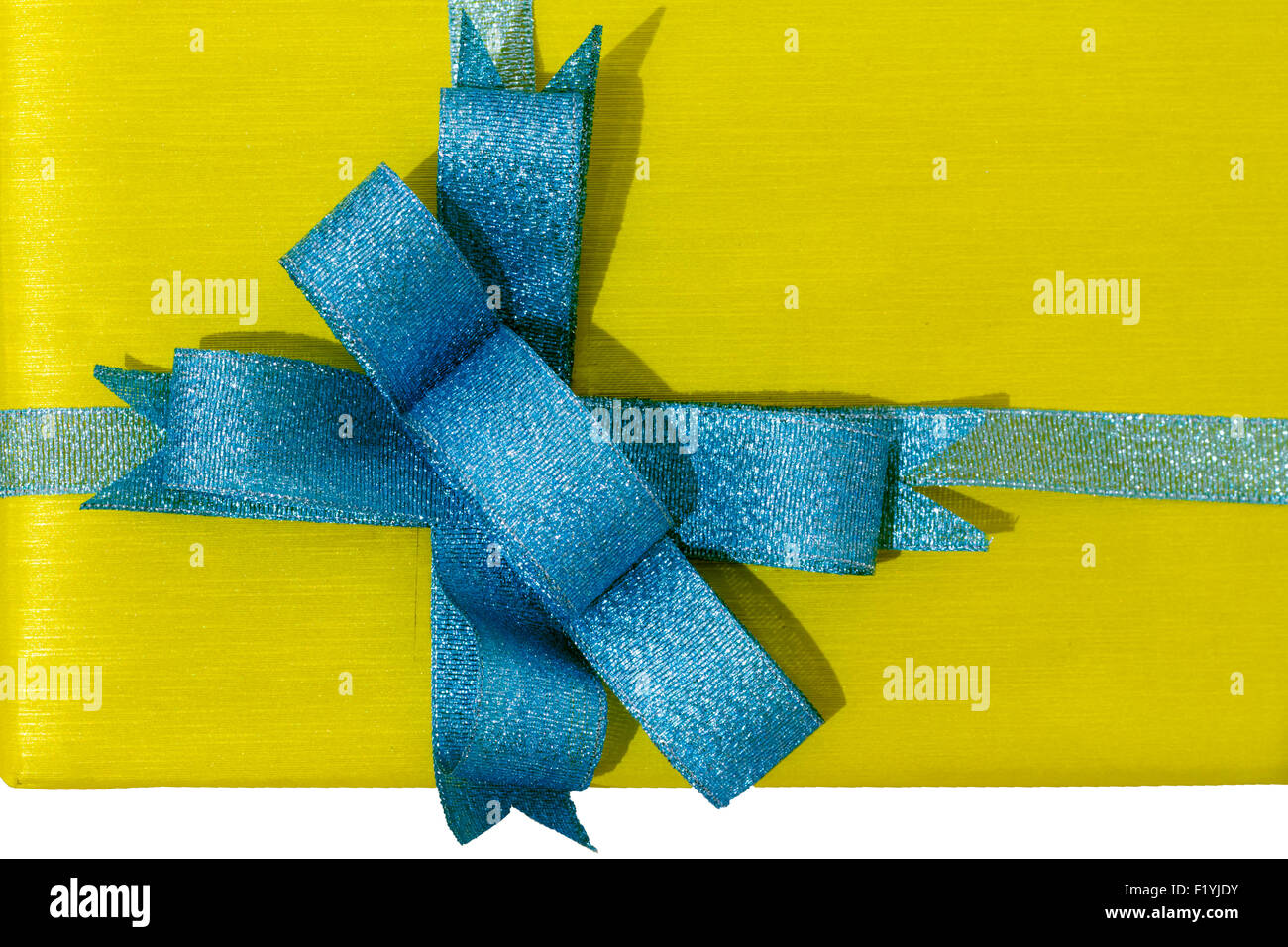 Yellow Gift Box with the Blue Ribbon Stock Photo - Alamy