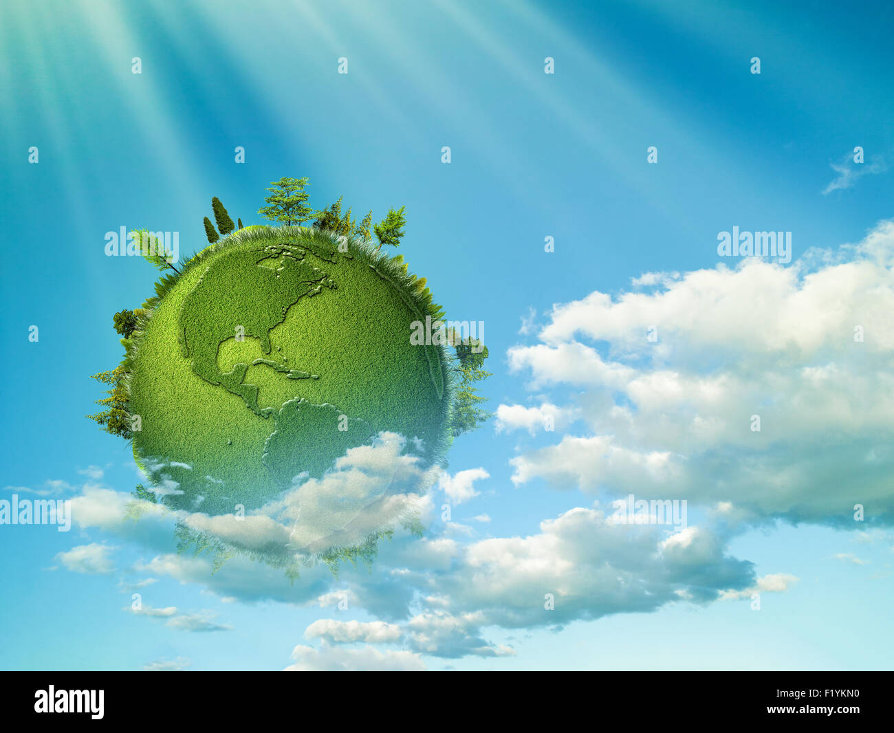 Green planet. Abstract eco backgrounds with blue skies, clouds and ...