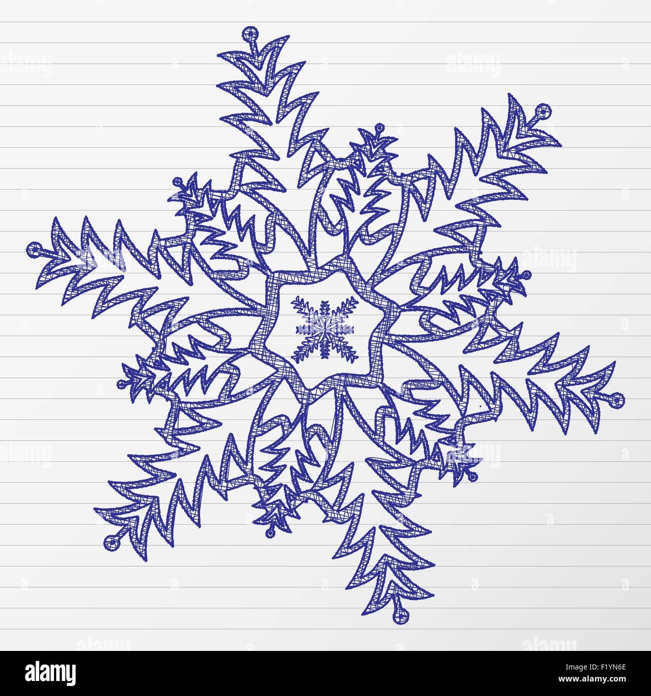 Scratch winter snowflake on a notebook sheet. Vector illustration Stock ...
