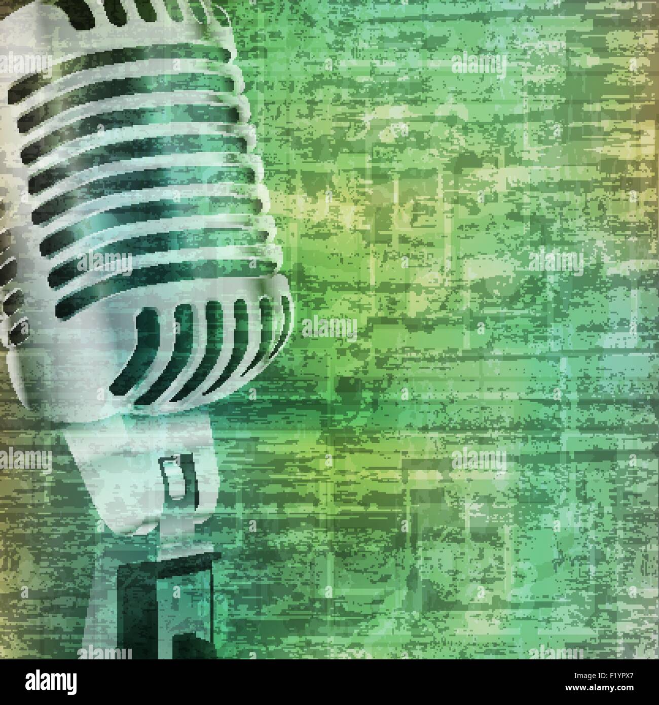 abstract music grunge vintage background with retro microphone vector ...