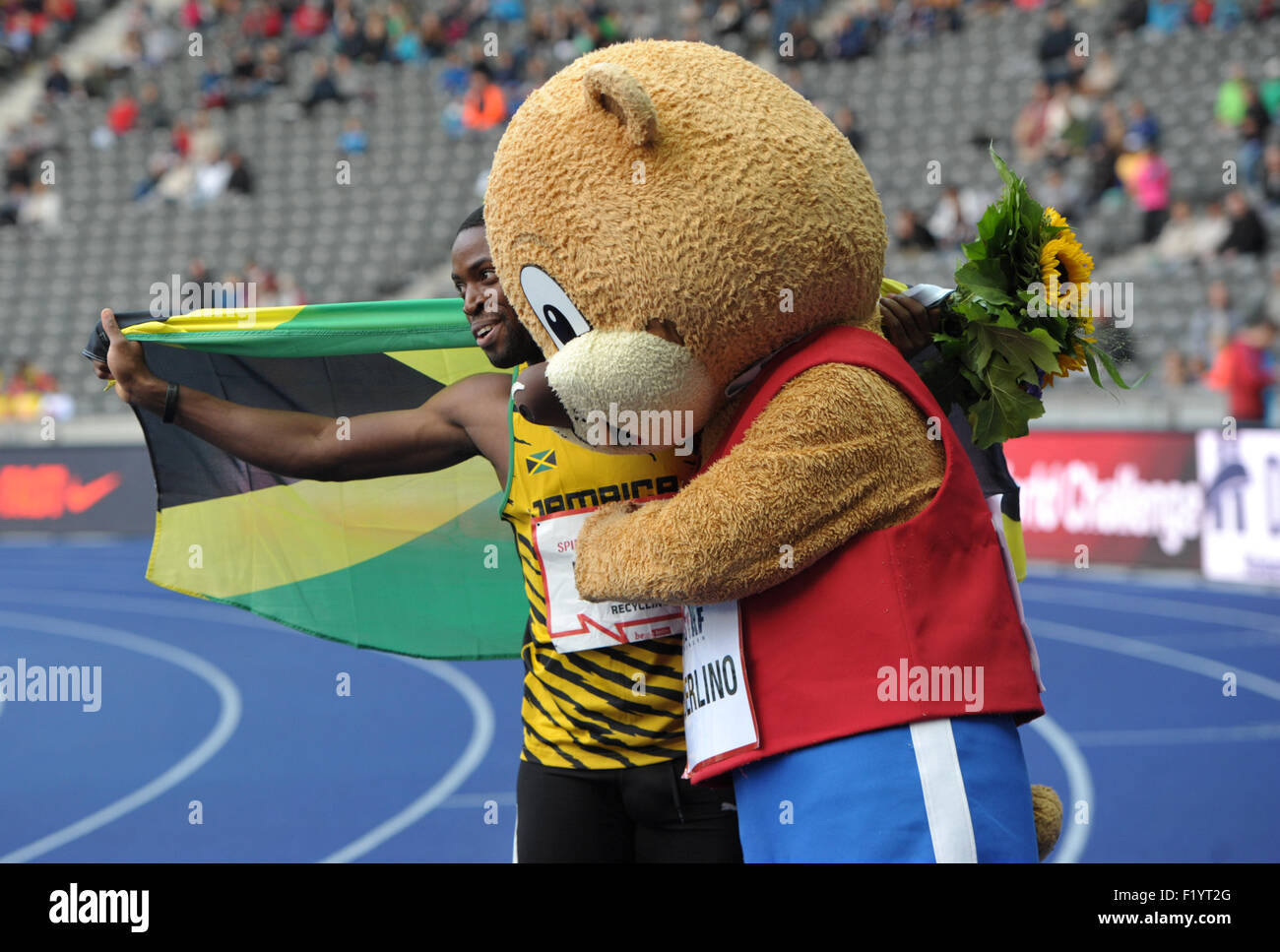 Berlin, Germany. 06th Sep, 2015. Andrew Riley (L) of Jamaica poses next ...