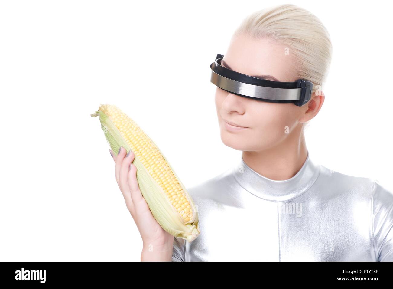Cyber woman with a corn Stock Photo - Alamy