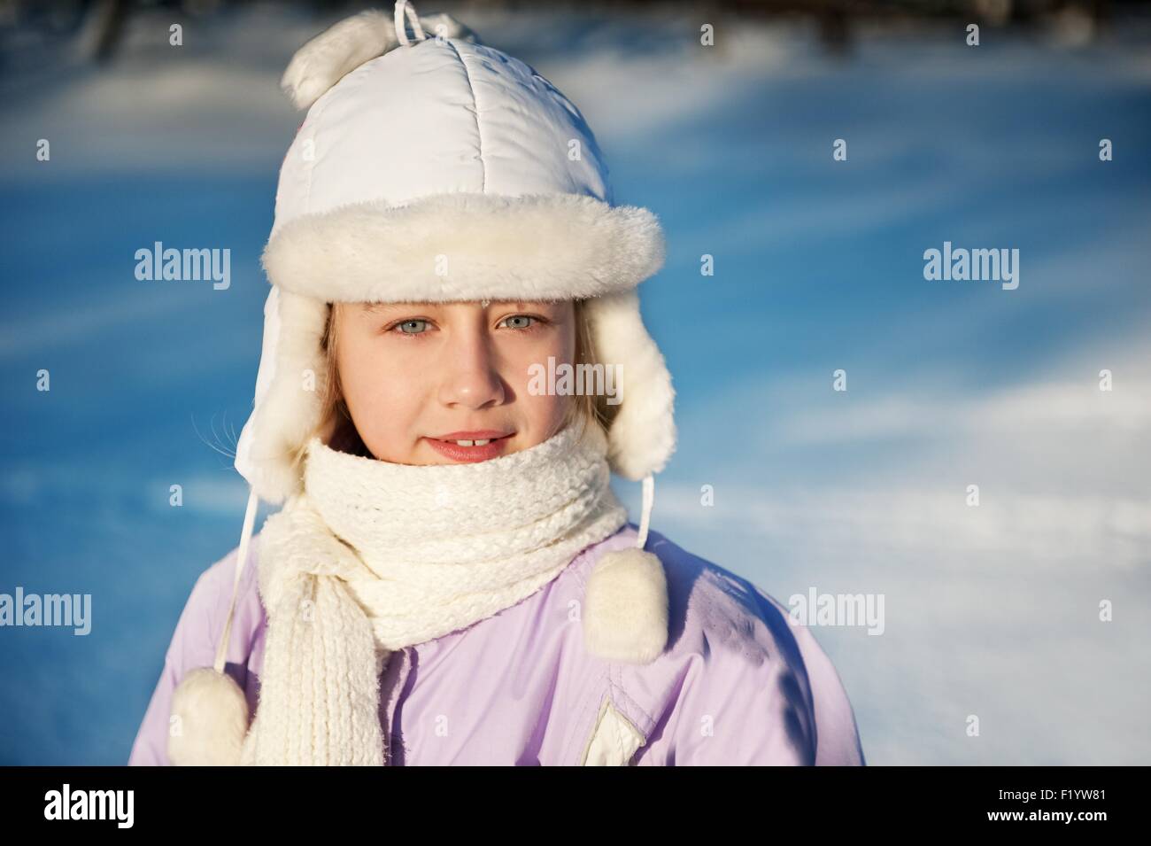 Cute girl winter portrait Stock Photo - Alamy