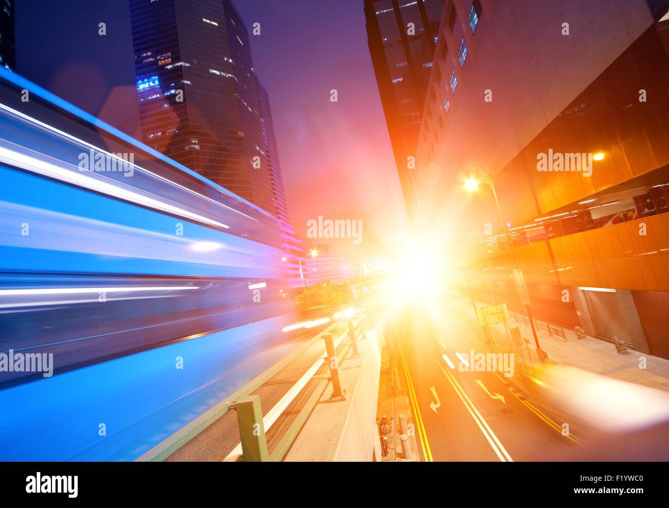 Fast moving bus at night Stock Photo - Alamy