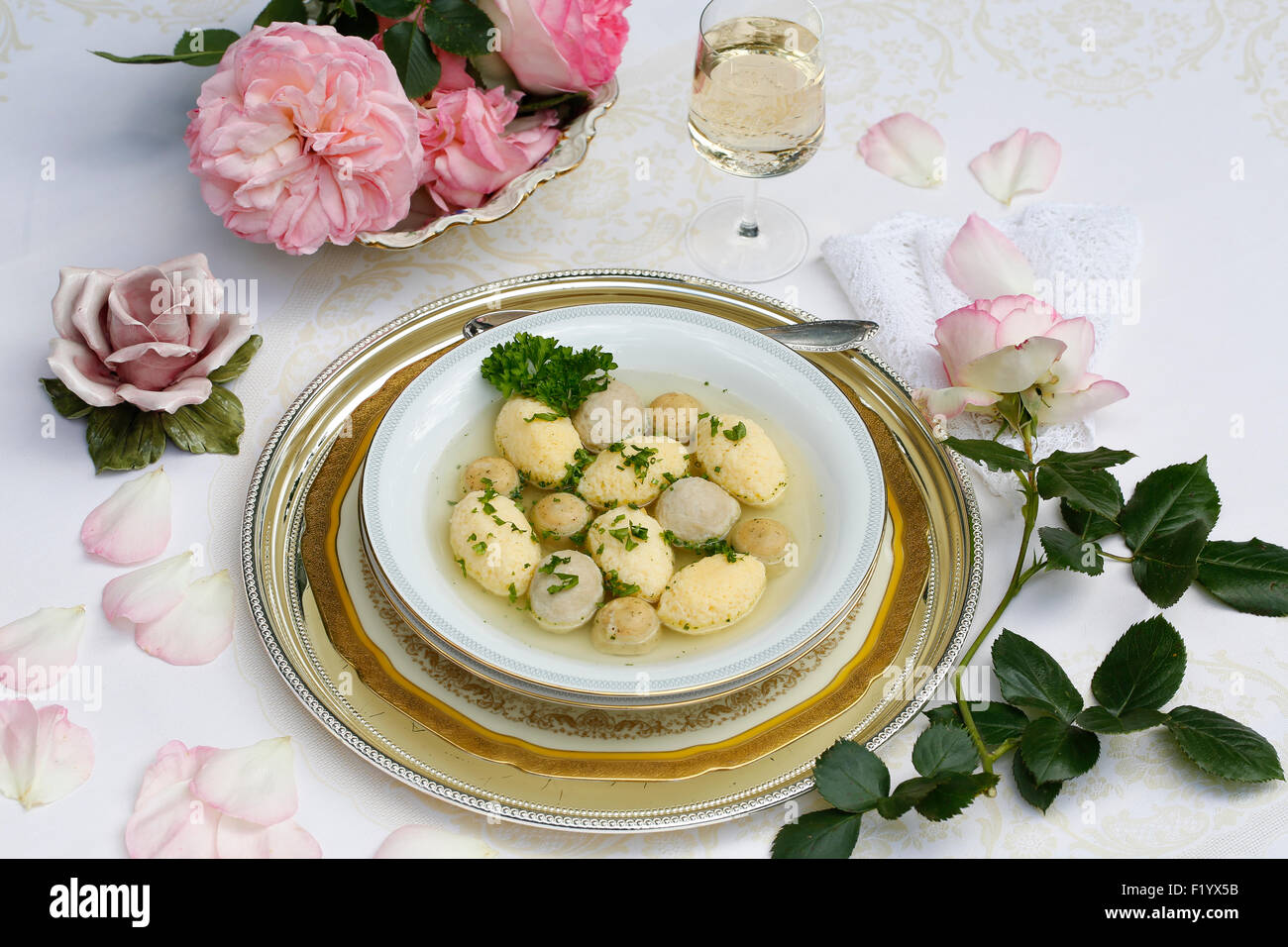 Swabian wedding soup, typical Swabian food Stock Photo - Alamy