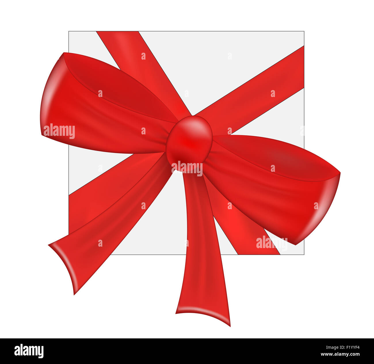 Red realistic ribbon bow on box isolated on white background. Vector ...
