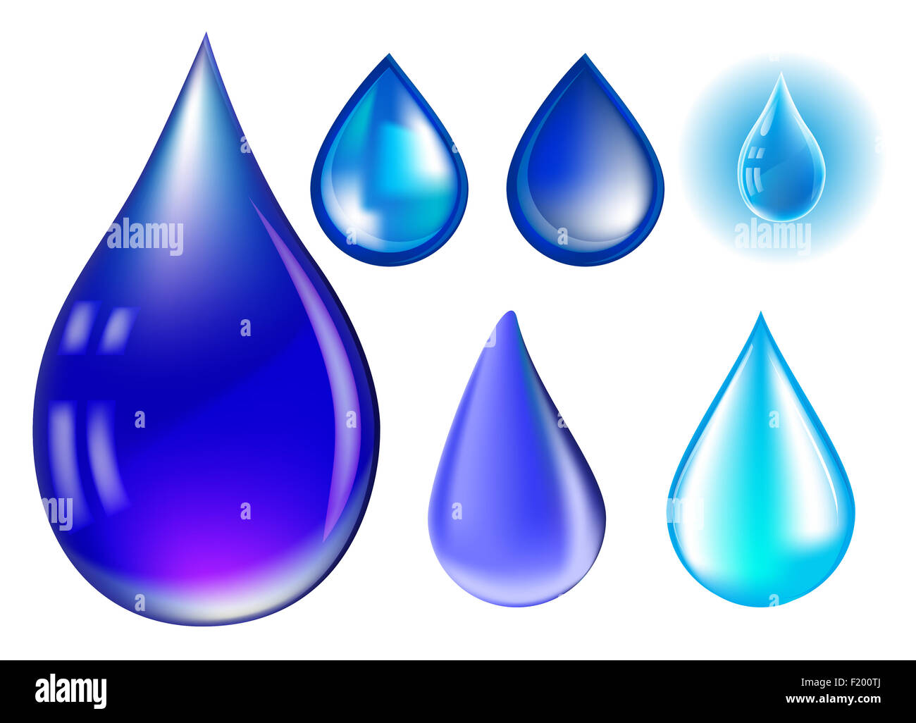 Blue realistic vector water drop set isolated on white background Stock ...