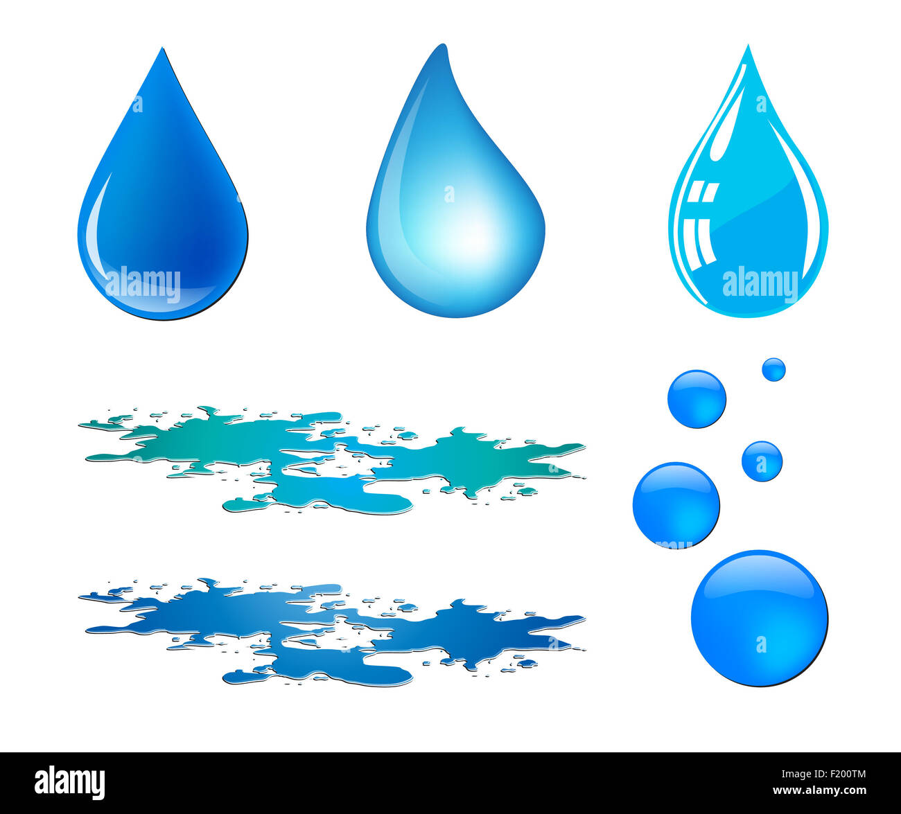 Blue waterdrop and puddle set isolated on white background Stock Photo ...
