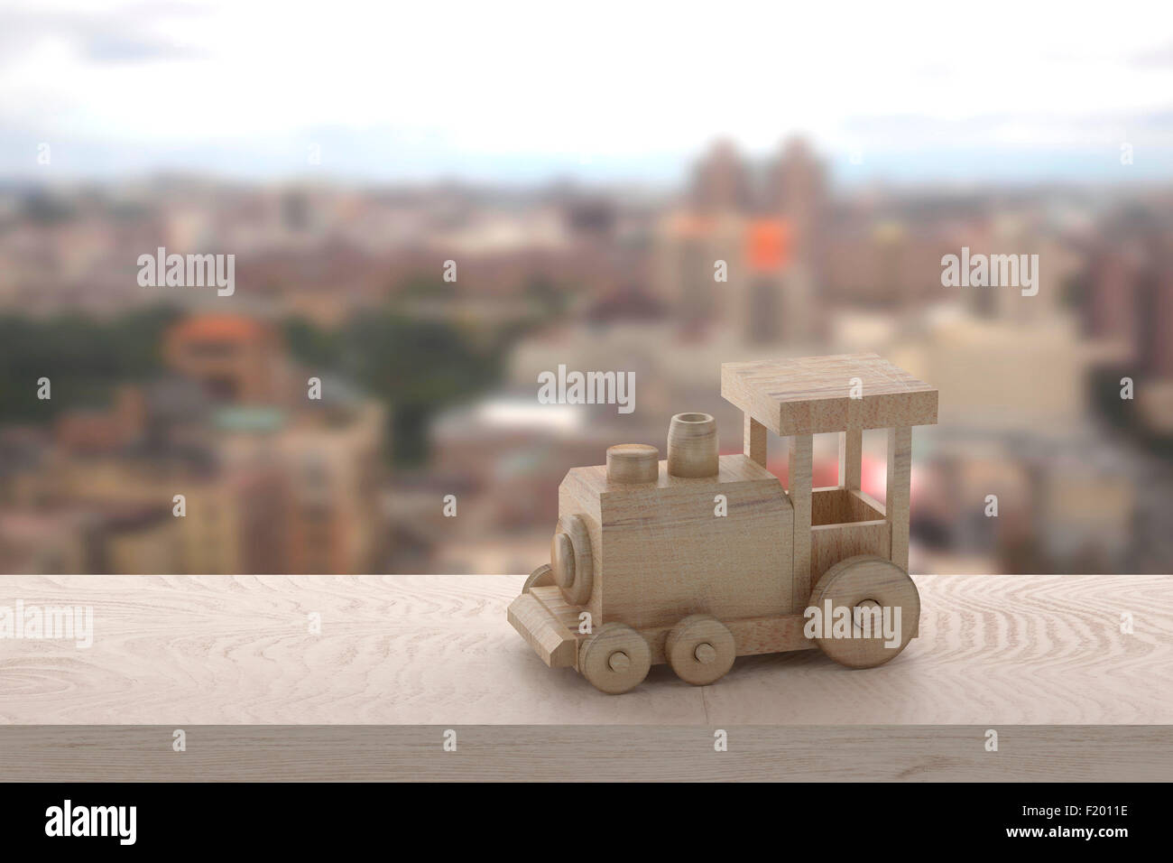 3d rendering of a wooden train on a window Stock Photo - Alamy