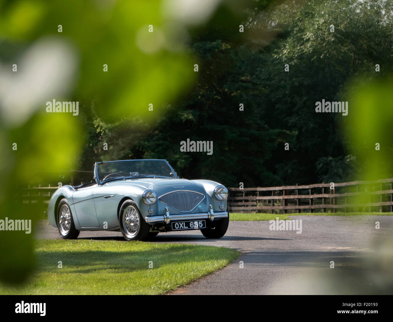 1950's Austin Healey 100M parked in a village in in Warwickshire UK ...