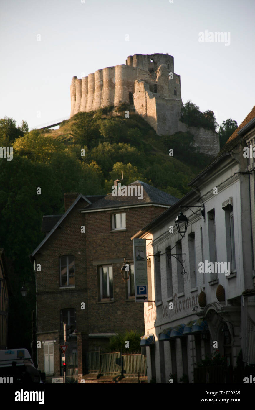 View of the Château Gaillard (Saucy Castle), located 90 m above the commune of Les Andelys ...