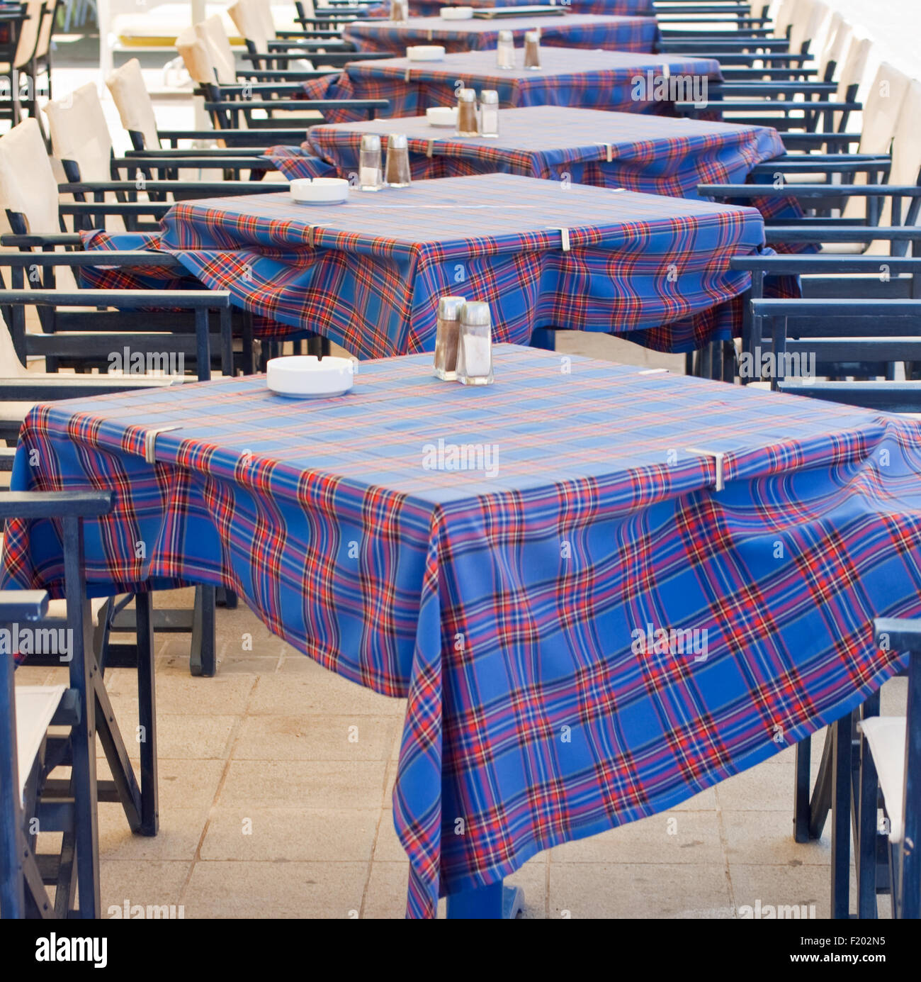 Restaurant tables, Lixouri - Kefalonia, Greece Stock Photo - Alamy