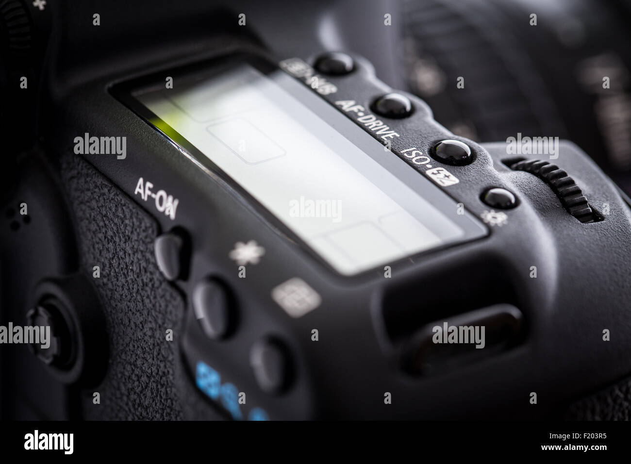 Professional modern DSLR camera - detail of the top LCD with settings ...