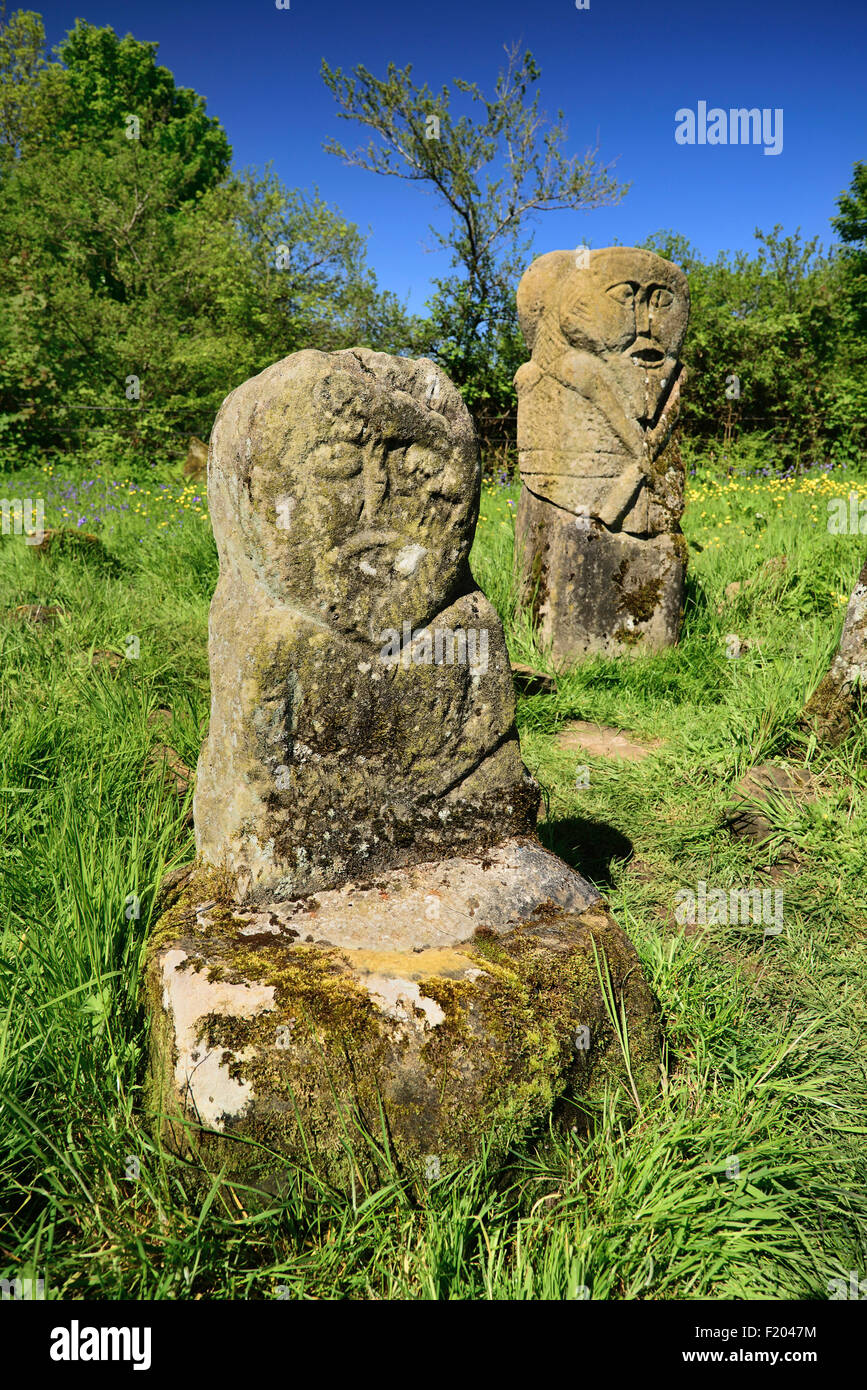 Ireland, County Fermanagh, Boa Island, Carved stone pagan figures that ...