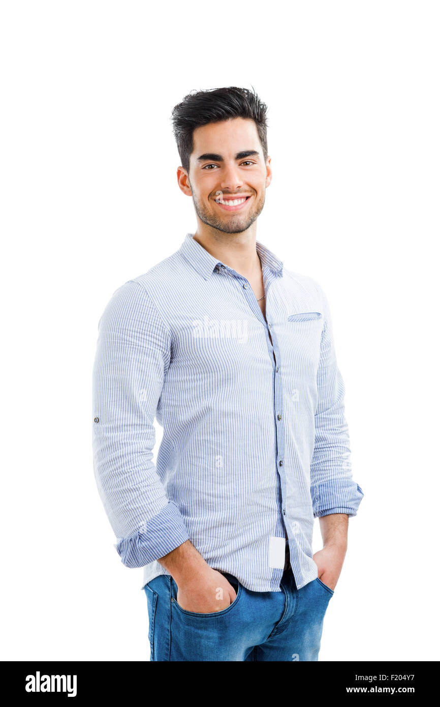 Portrait of happy handsome young man isolated on white background Stock ...