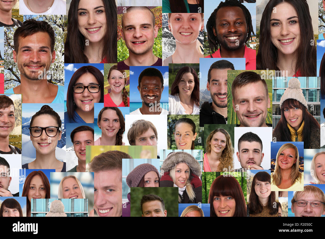 Background collage group portrait of multiracial young smile smiling ...