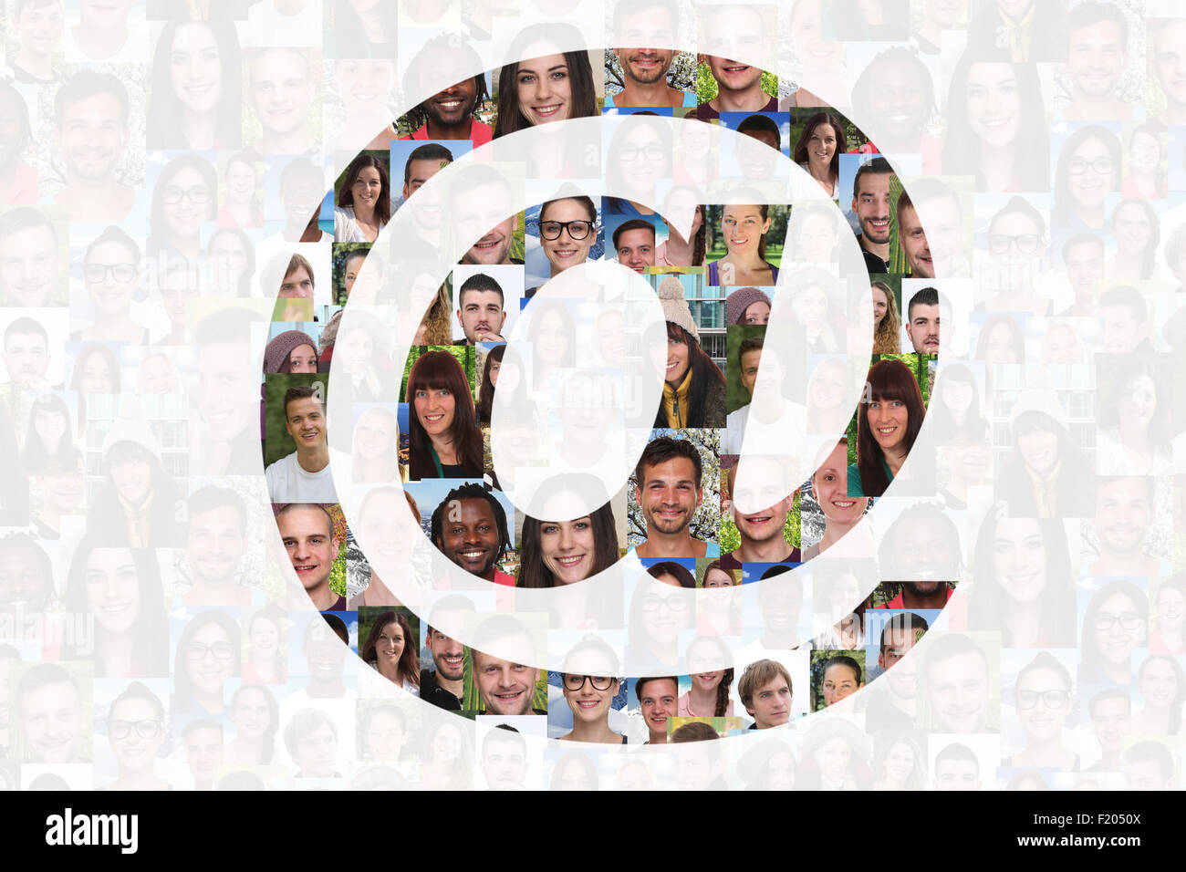 At @ sign internet e-mail symbol with group of people background Stock ...