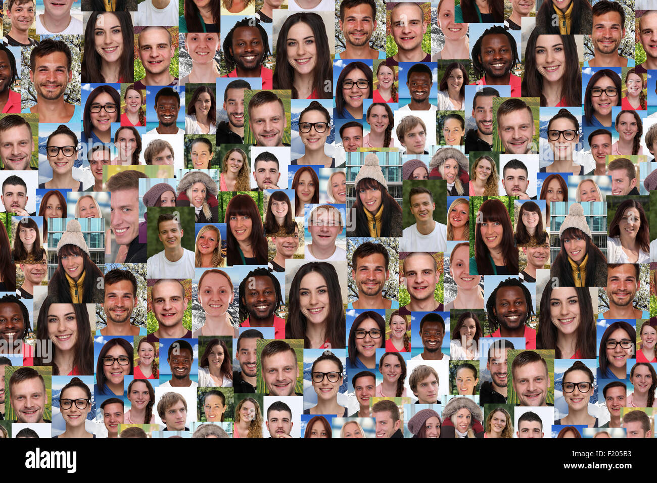 Background collage large group portrait of multiracial young smile ...