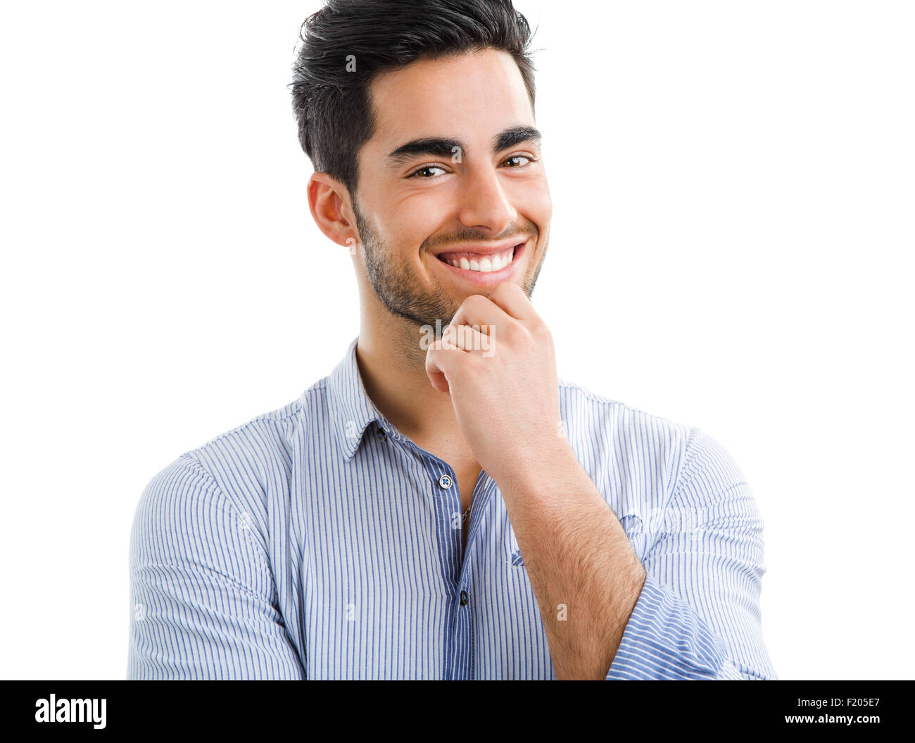 Portrait of happy handsome young man isolated on white background Stock ...